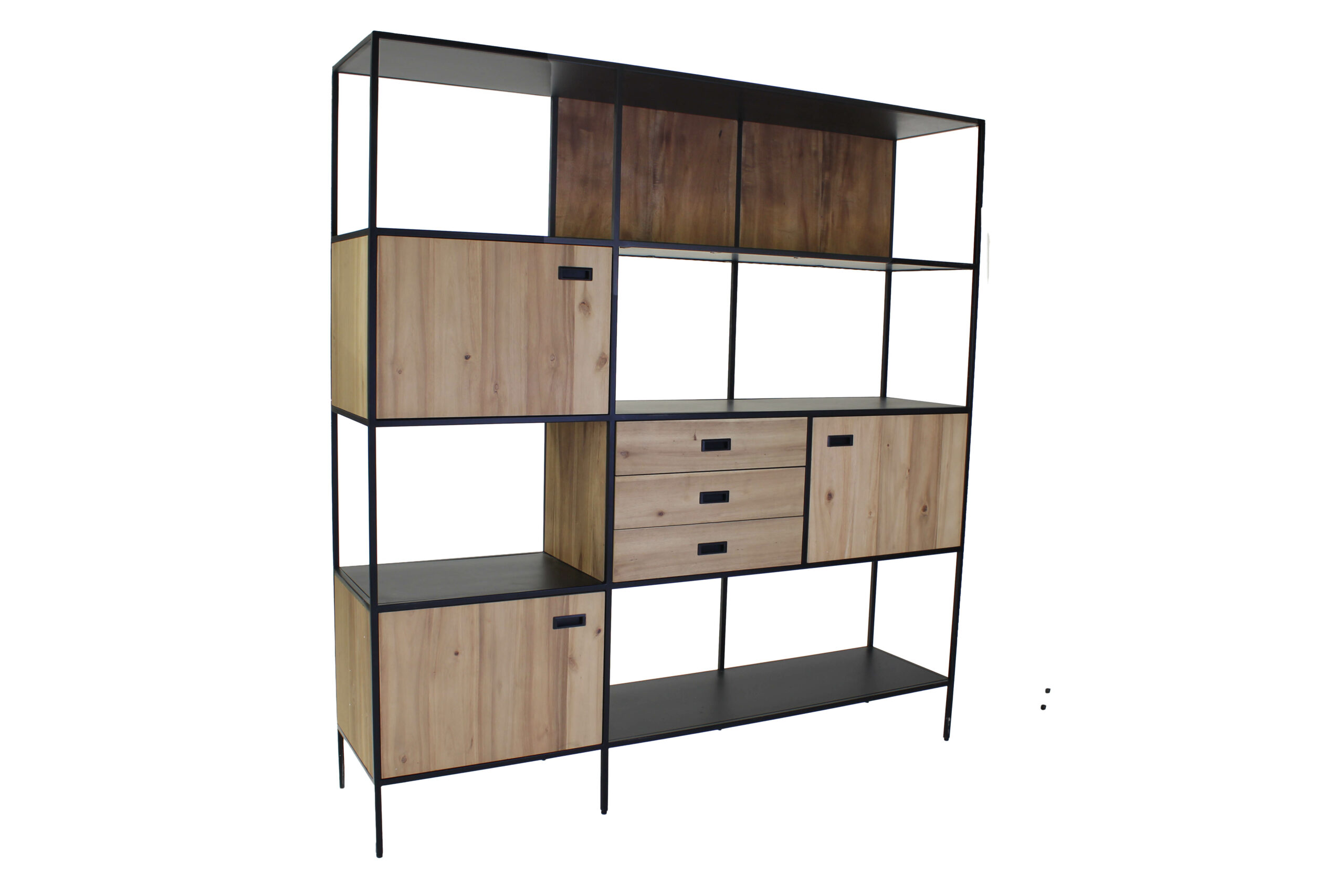 Rek in zwart metaal en houten afwerking - Meubelen Lucas | Salons ...